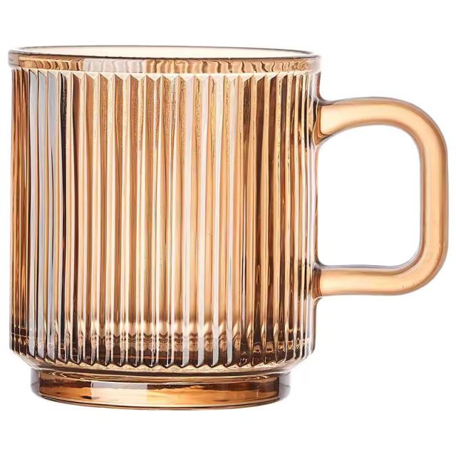 Striped water tea cup with handle glass